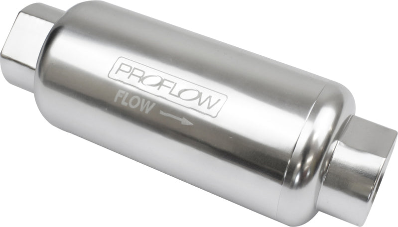 Proflow Fuel Filter, Inline Mount, 40 Microns, Billet Aluminium, Silve ...